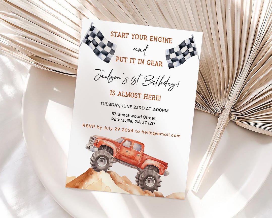 Monster Trucks Birthday Invitation, Monster Car Racing Party Invite ...