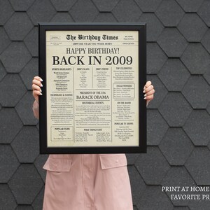 2009 Poster, 14th Birthday Newspaper Sign, 2009 Birthday Poster INSTANT ...
