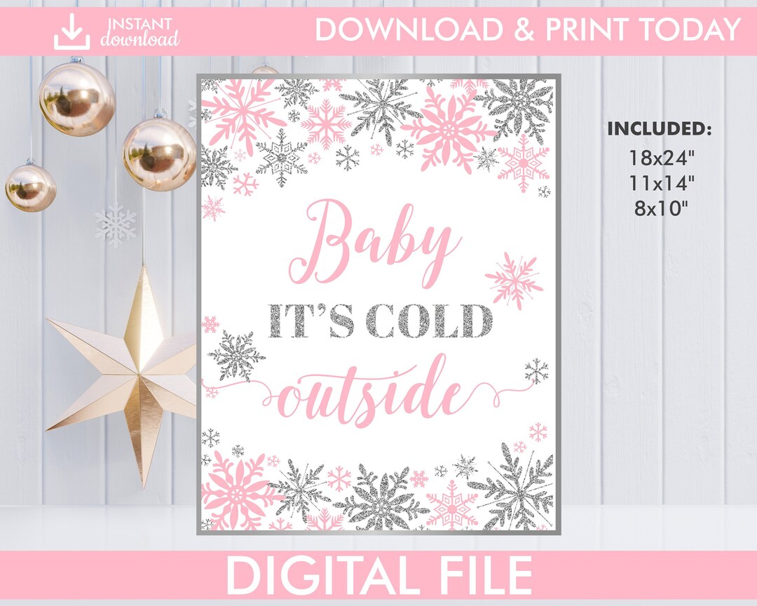 Winter Baby Shower Sign: Pink Silver Snowflakes (digital Download) - Etsy