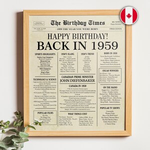Back in 1959 CANADA 65th Birthday Newspaper Sign Canadian 1959 Birthday ...