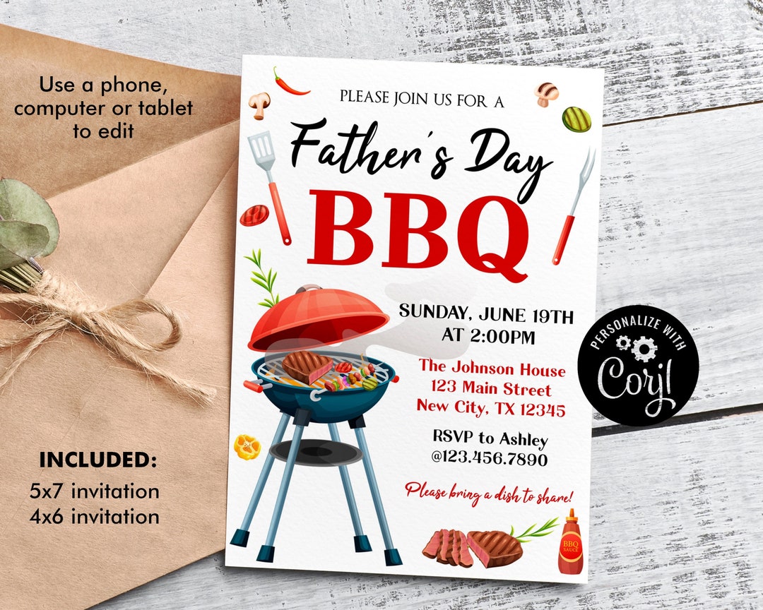 Father&#039;s Day BBQ Invitation: Editable Grill Party Template (digital ...