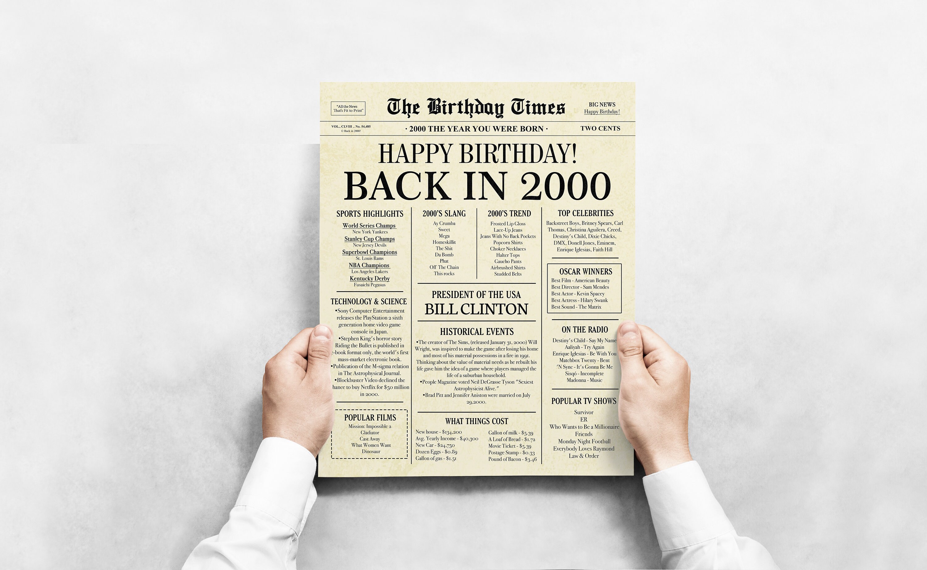 2000 Poster 23rd Birthday Newspaper Sign 2000 Birthday - Etsy