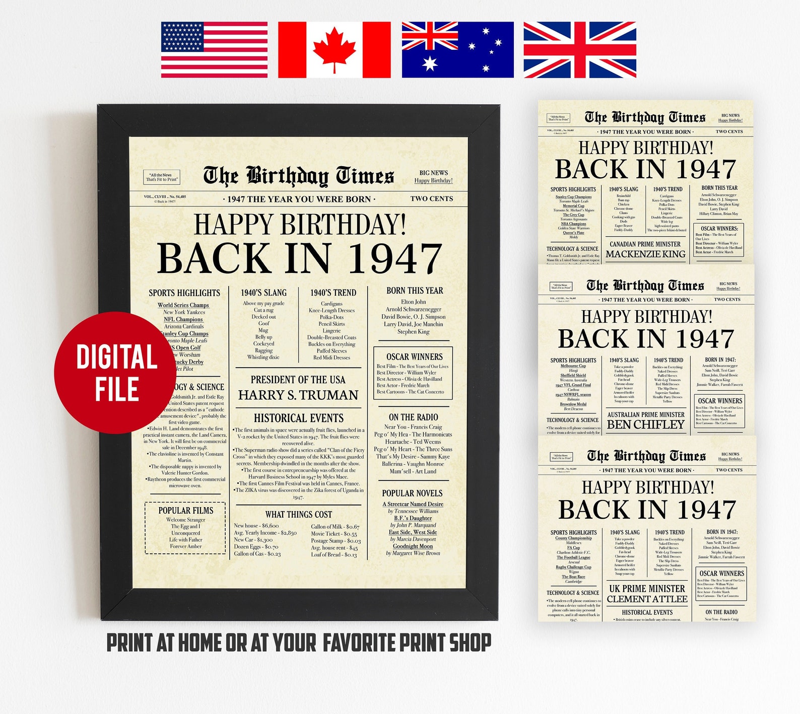 1947 Poster 75th Birthday Newspaper Sign 1947 Birthday - Etsy