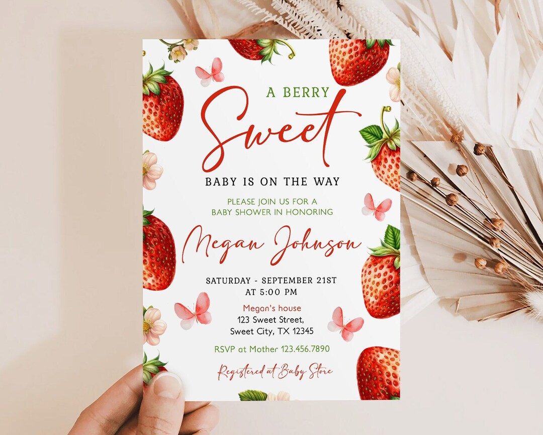 Editable Berry Sweet Baby Shower Invitation, Blush Berry Sweet Invite ...