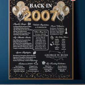 2007 Birthday Anniversary Trivia Poster: Fun Facts Sign (digital ...