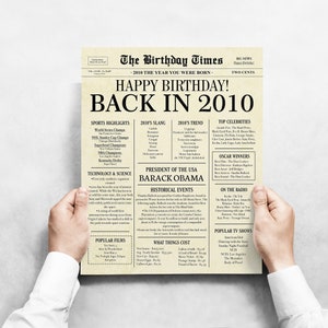 2010 Poster, 13th Birthday Newspaper Sign, 2010 Birthday Poster INSTANT ...