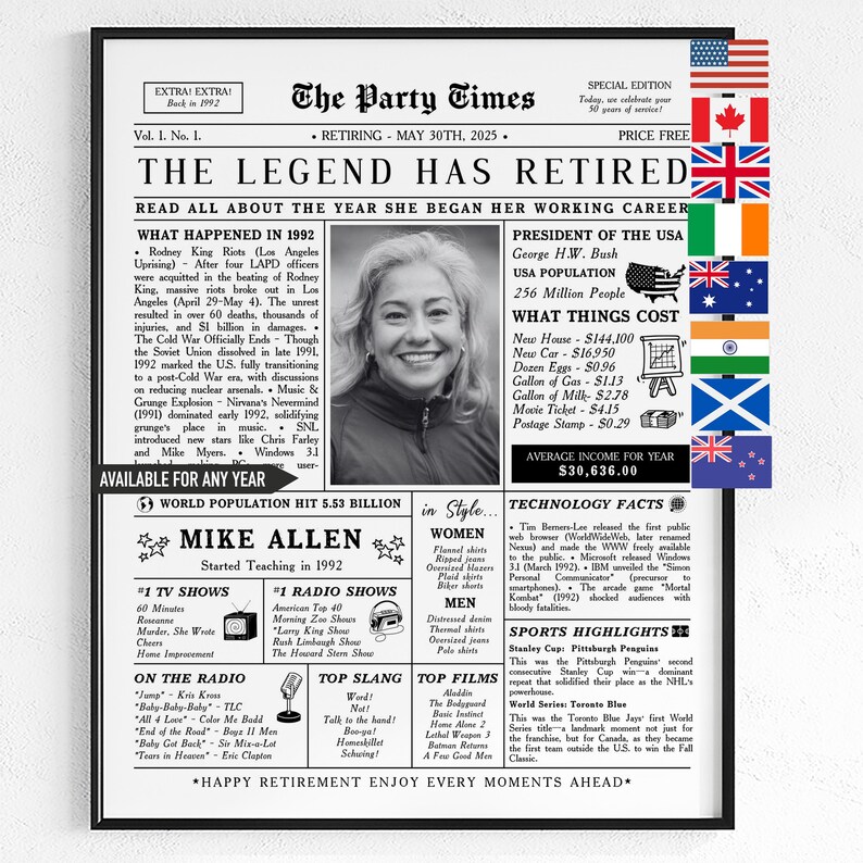 Retirement Newspaper Poster: Personalized Career Highlights (digital ...