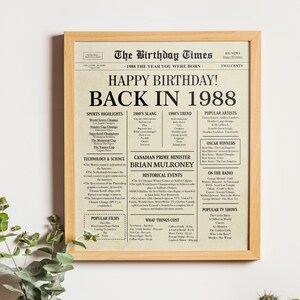 Back in 1988 CANADA 35th Birthday Newspaper Sign Canadian 1988 Birthday ...