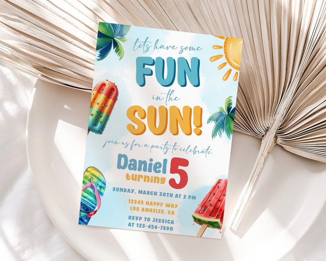Editable Fun in the Sun Birthday Party Invitation, Tropical Summer ...