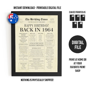 1964 AUSTRALIA, 60th Birthday Newspaper Print Australian, 1964 Birthday ...