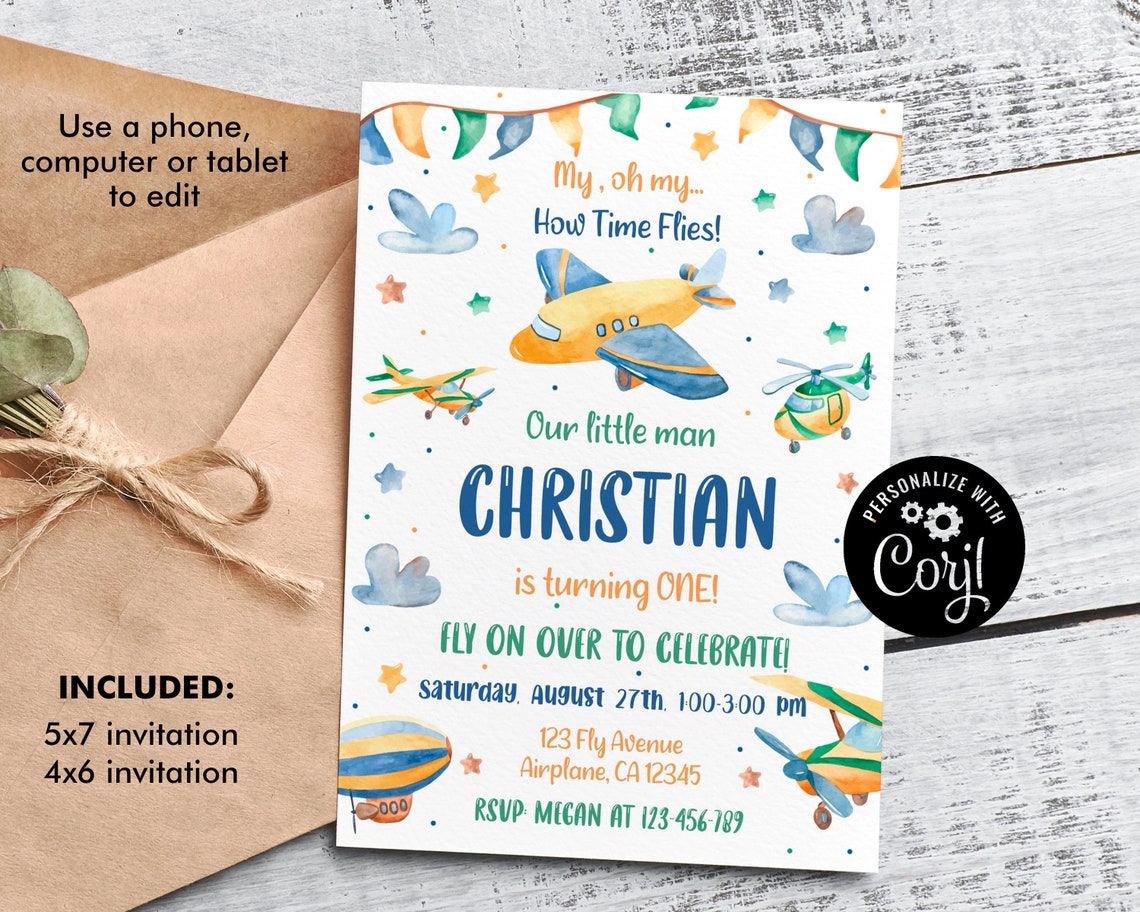 Airplane Birthday Invitation Airplane Invitation for Boy - Etsy