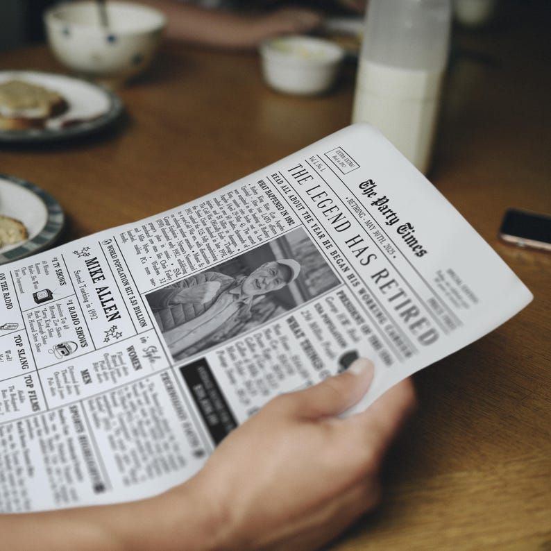 Retirement Newspaper Poster: Personalized Career Highlights (digital ...