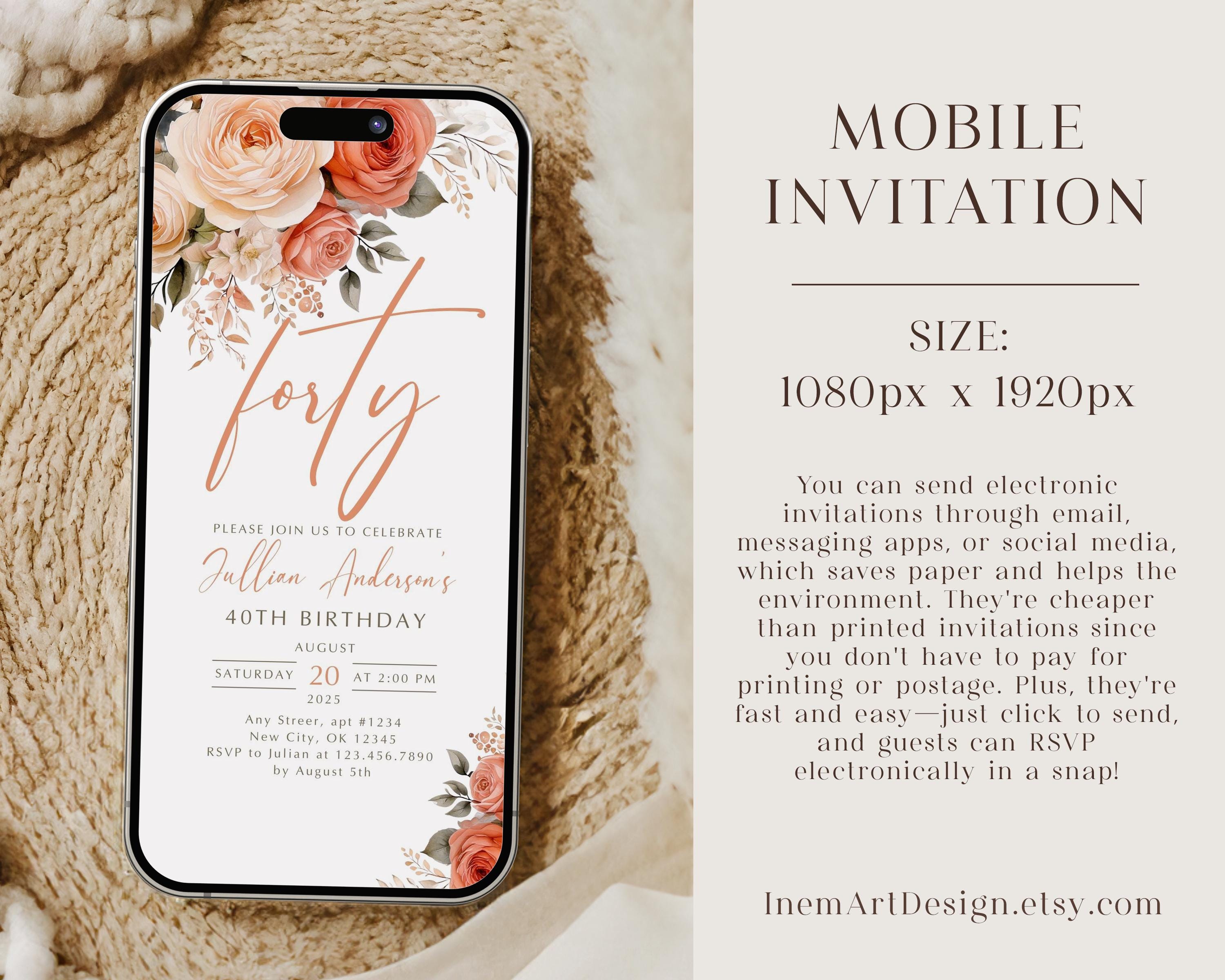Floral 40th Birthday Invitation Template: Editable Canva Design ...