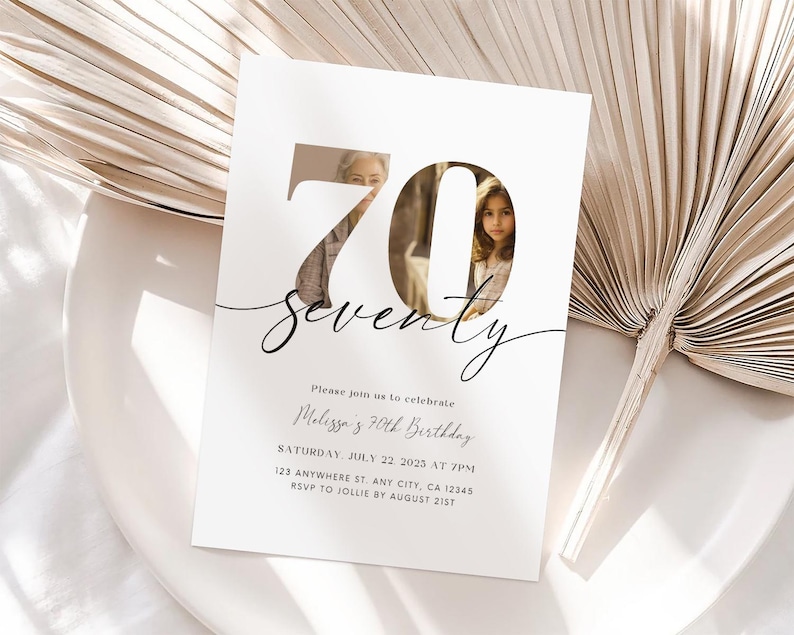 70th Birthday Invitation Template: Minimalist Photo Design (digital ...