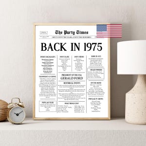 50th Birthday Newspaper Poster: Back in 1975 Facts (digital Download ...