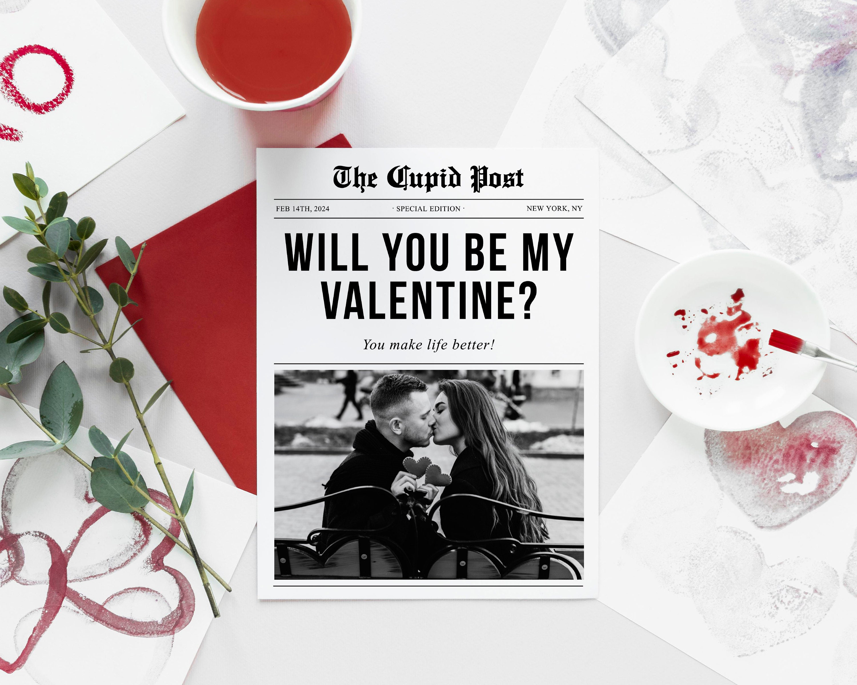 Valentine's Cupid Post Newspaper Template: Printable Flower Wrap ...
