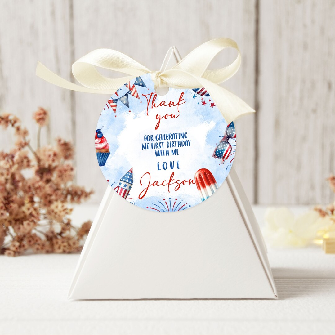 4th of July Birthday Favor Tags, Firecracker 4th Birthday Gift Tag ...