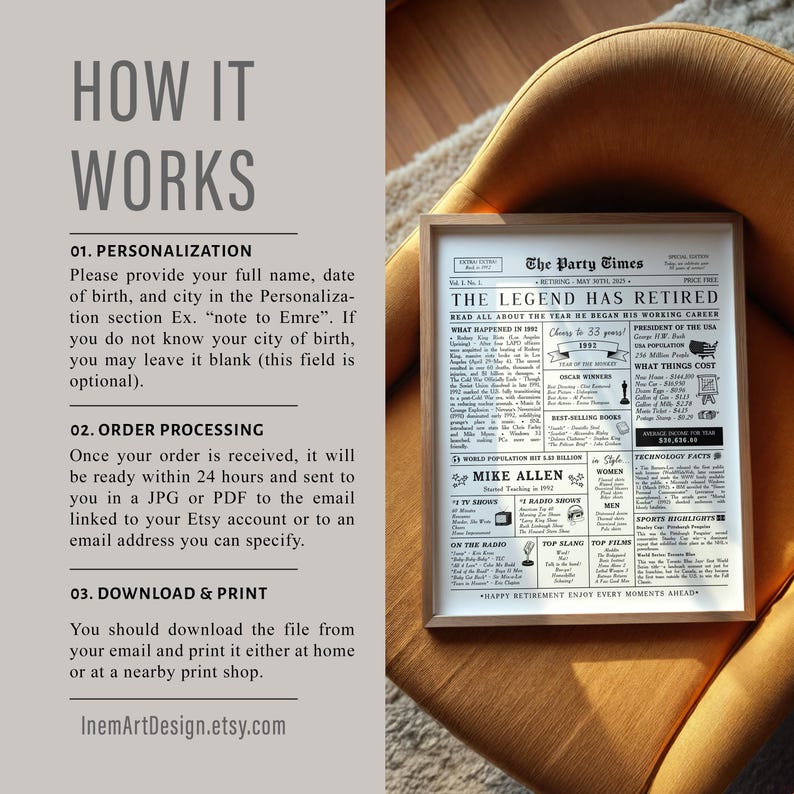 Retirement Newspaper Poster: Personalized Career Highlights (digital ...