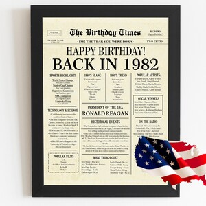 1982 Poster 40th Birthday Newspaper Sign 1982 Birthday - Etsy