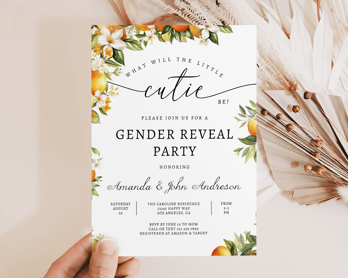 Orange Citrus Gender Reveal Invitation Template (instant Download) - Etsy