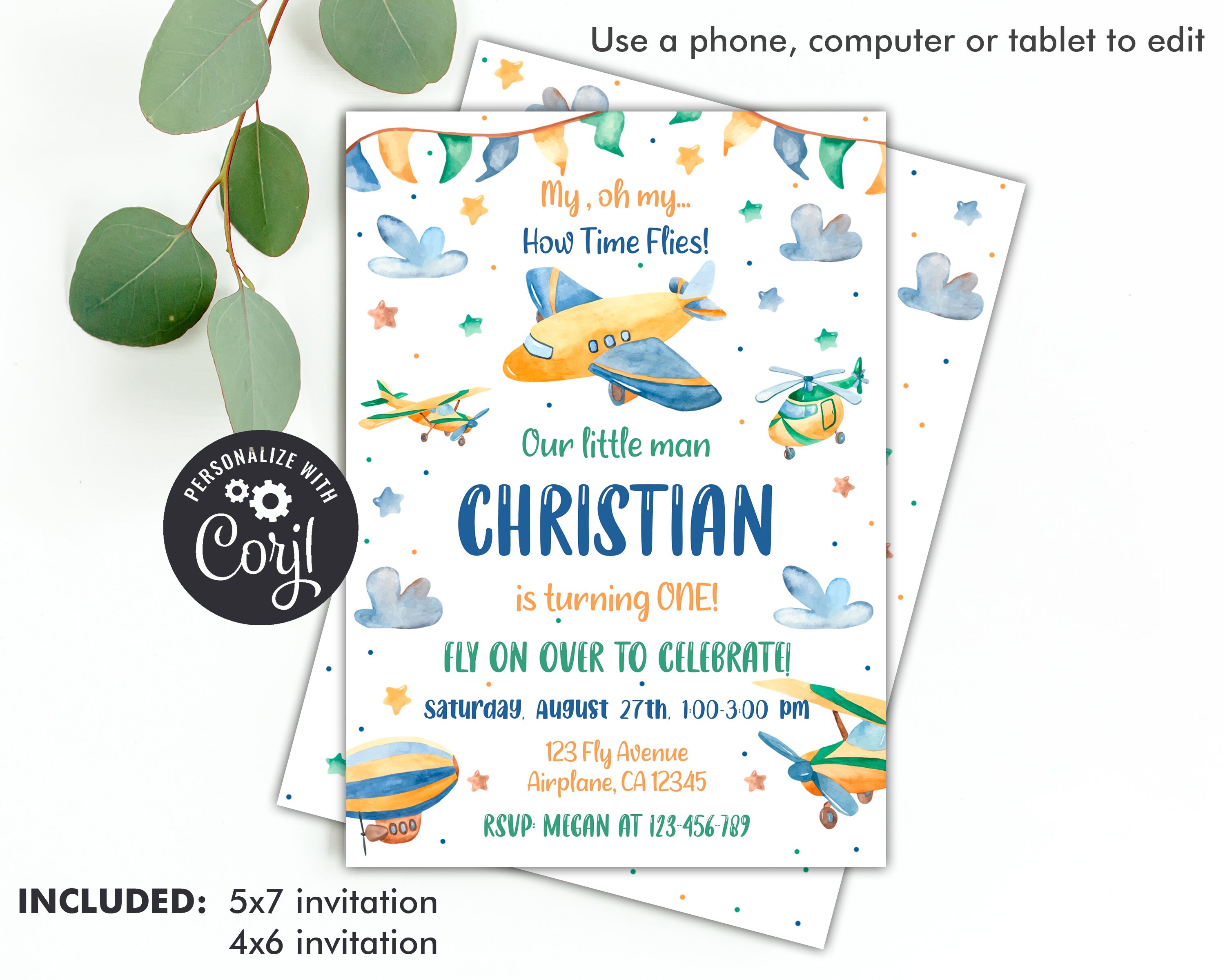Airplane Birthday Invitation Airplane Invitation for Boy - Etsy