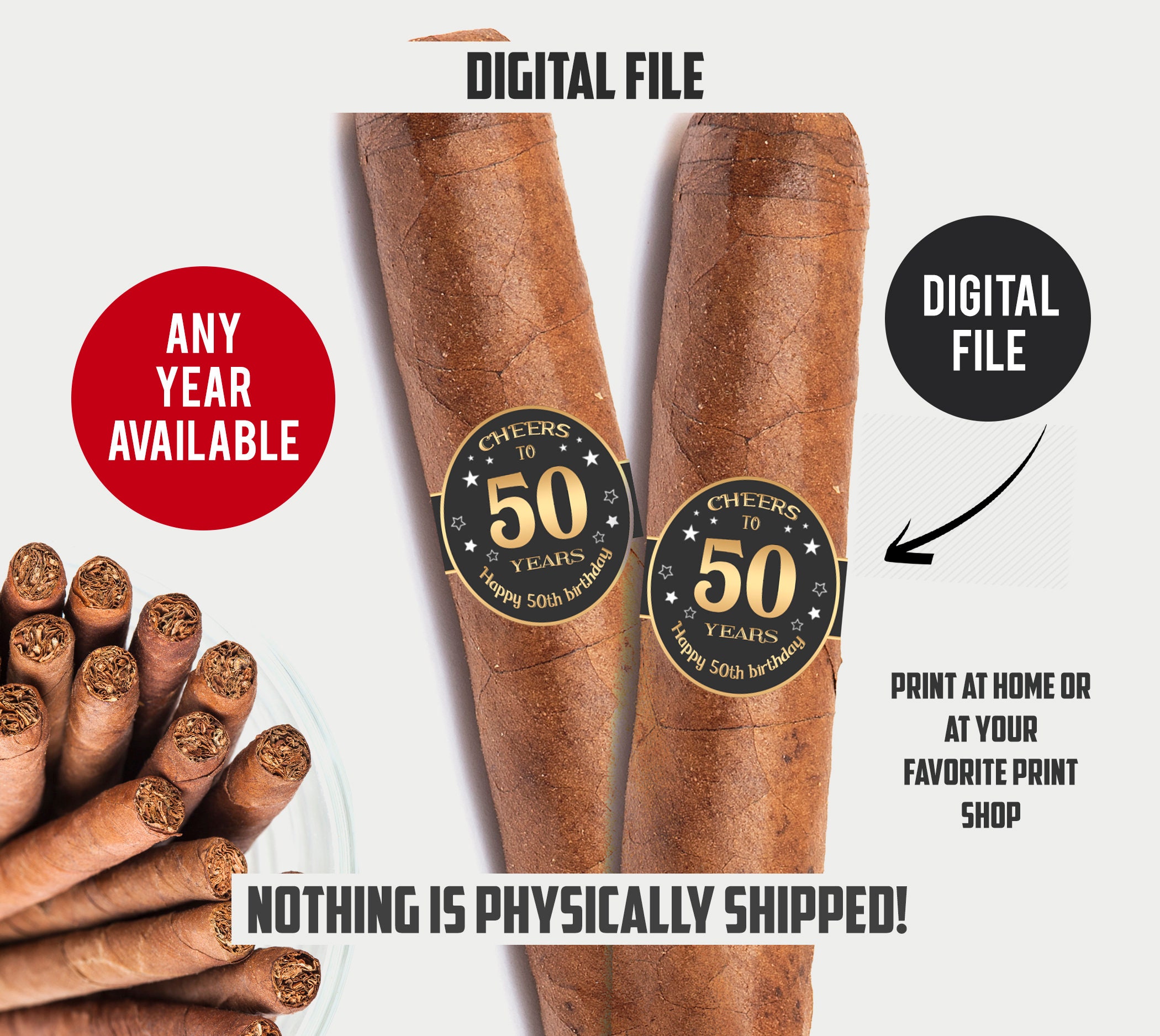 Cigar Labels 50th Birthday Cigar Band, Cheers to 50 Years Cigar Labels ...