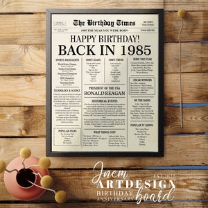 1985 Birthday Newspaper Poster: 40th Birthday USA Facts (digital ...