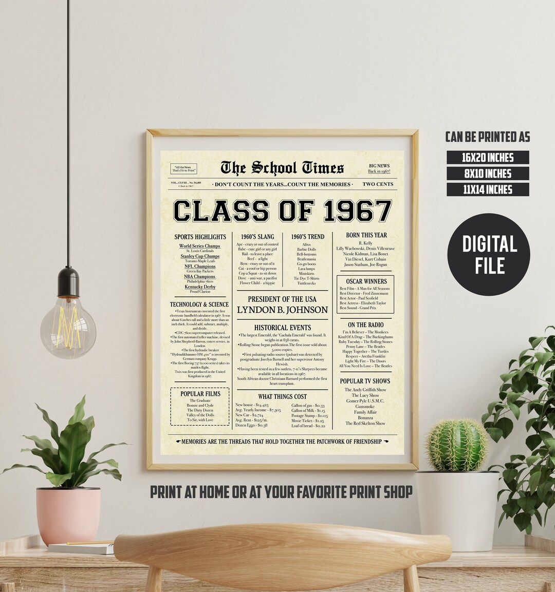 Class of 1967 NEWSPAPER Poster - 1967 Class Reunion - High School ...