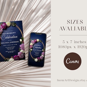 Editable Retirement Invitation for Women, Moody Purple Floral Invite ...