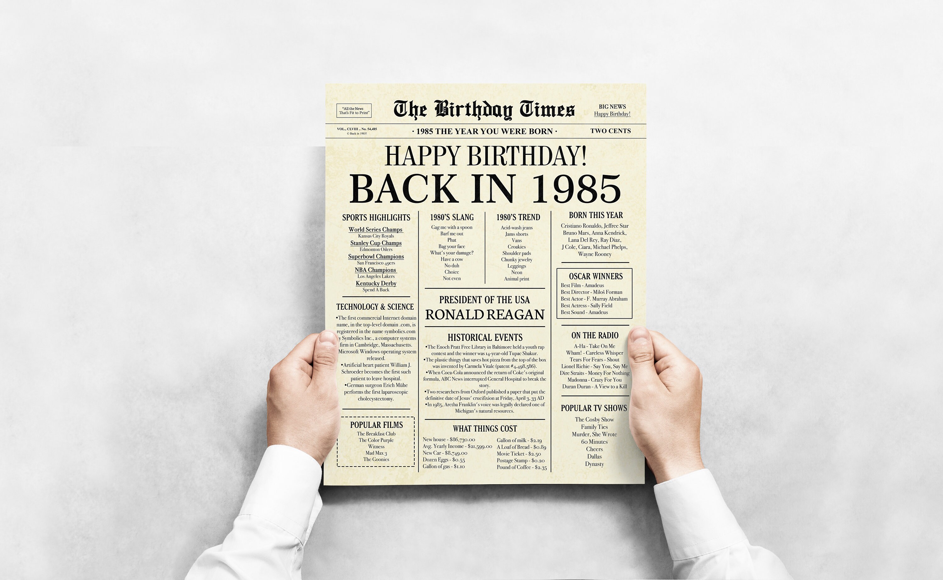 1985 Birthday Newspaper Poster: 40th Birthday USA Facts (digital ...