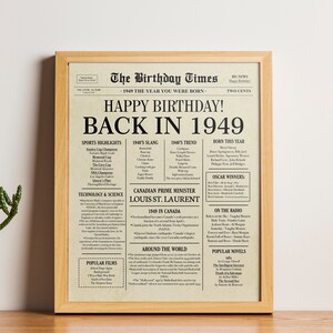 Back in 1949 CANADA 75th Birthday Newspaper Sign Canadian 1949 Birthday ...