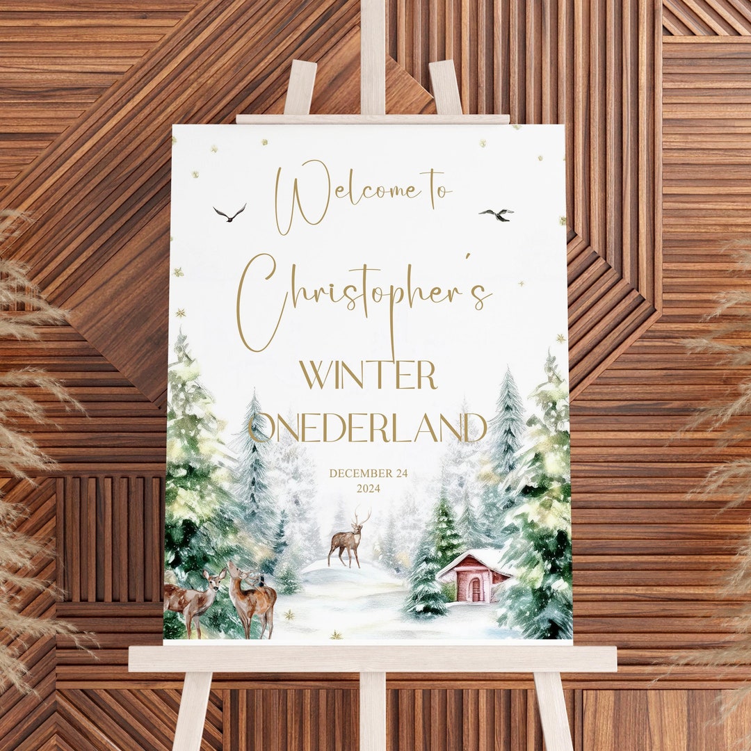 Winter Onederland Welcome Sign Printable, Winter Deer Woodland 1st ...