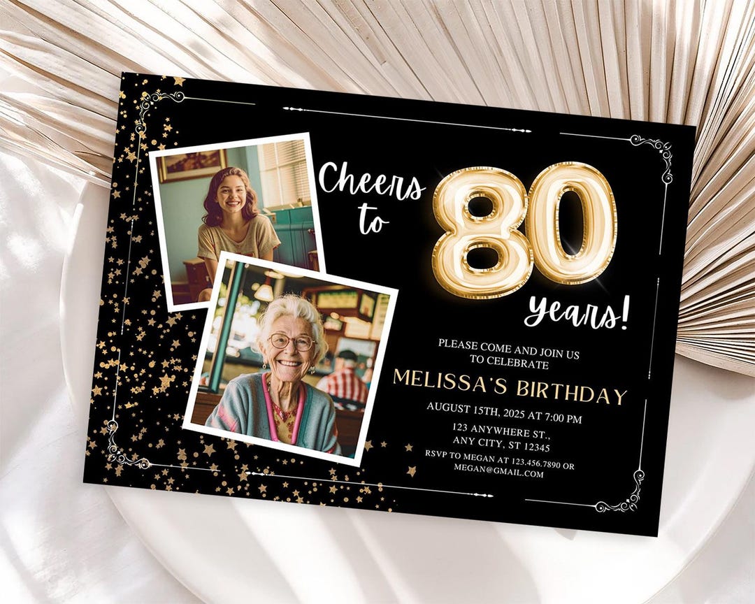 80th Birthday Invitation With Photo Adult Women's Cheers to 80th ...
