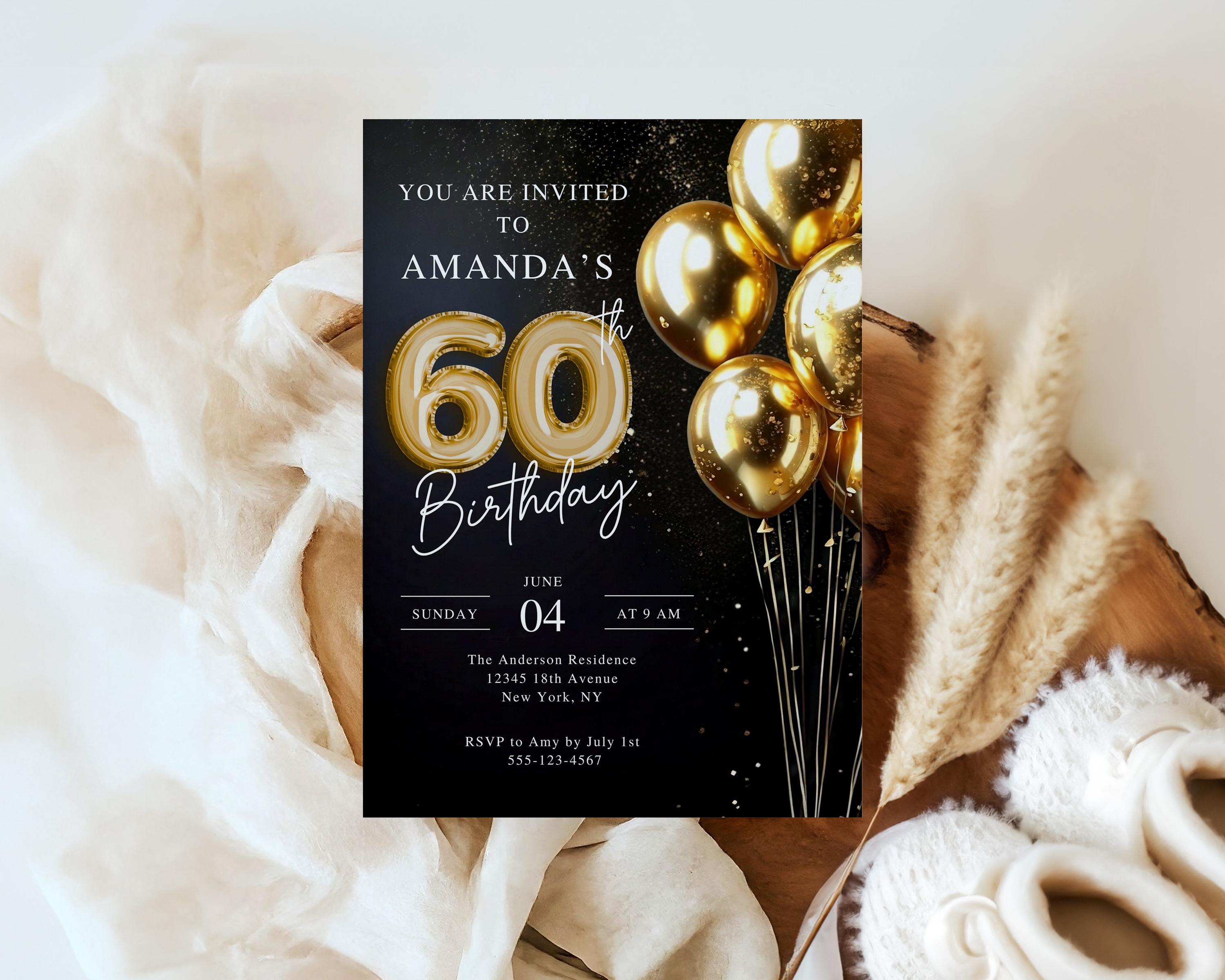 Elegant 60th Birthday Invitation Template: Gold & Black (digital ...
