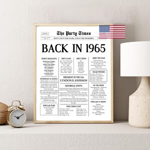 60th Birthday Newspaper Poster — Back in 1965 Sign, What Happened in ...