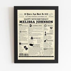 90th Birthday Newspaper Poster Personalized Birthday Sign - Etsy