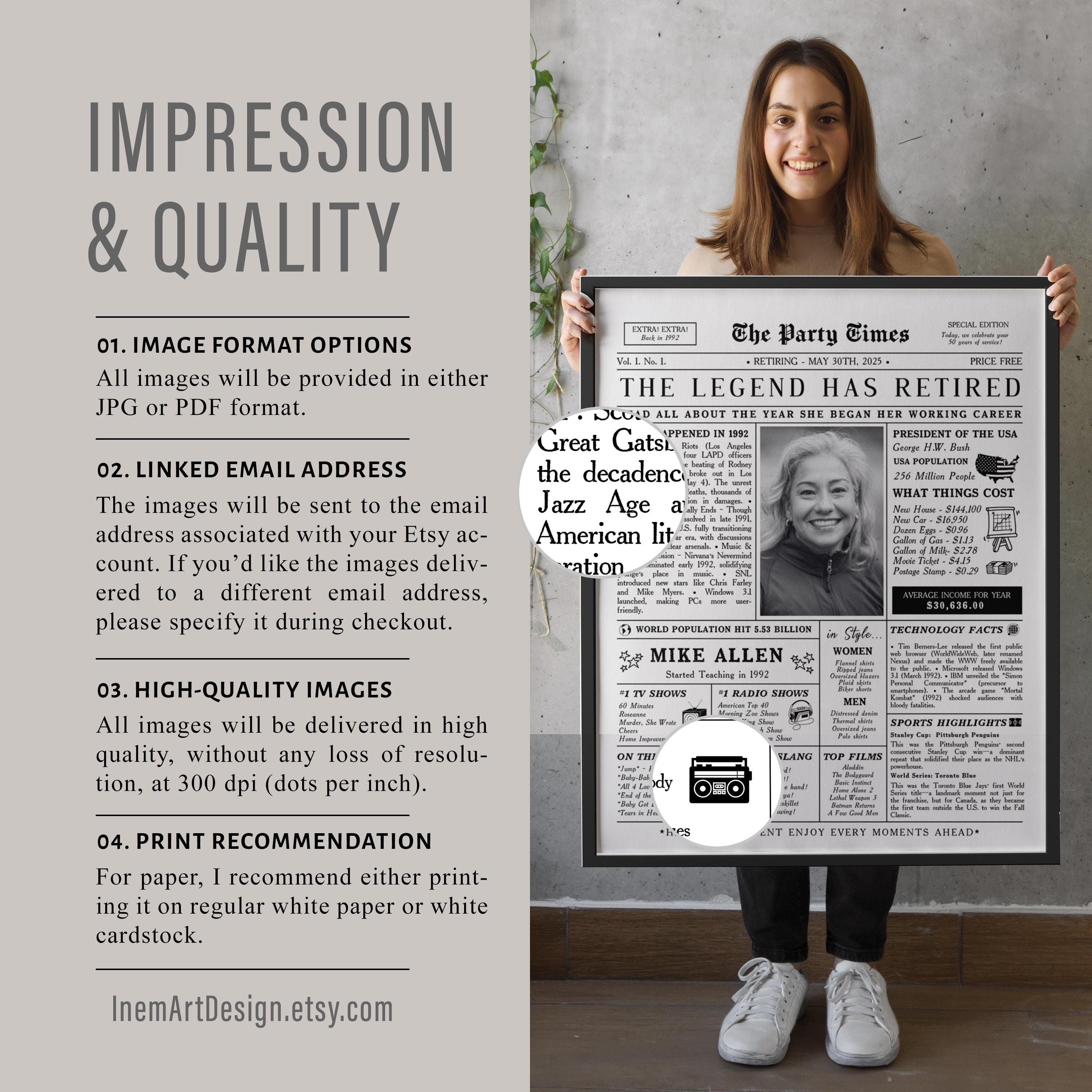 Retirement Newspaper Poster: Personalized Career Highlights (digital ...