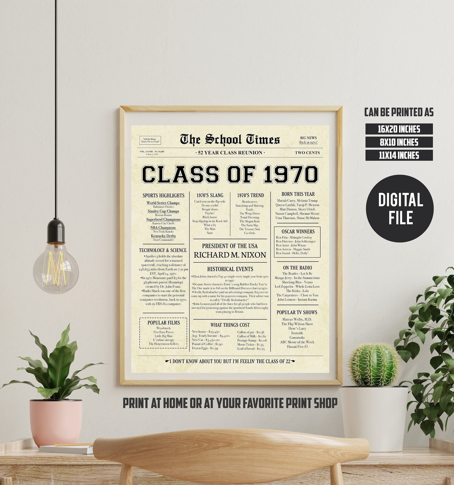Class of 1970 NEWSPAPER Poster 1970 Class Reunion 52nd Class - Etsy