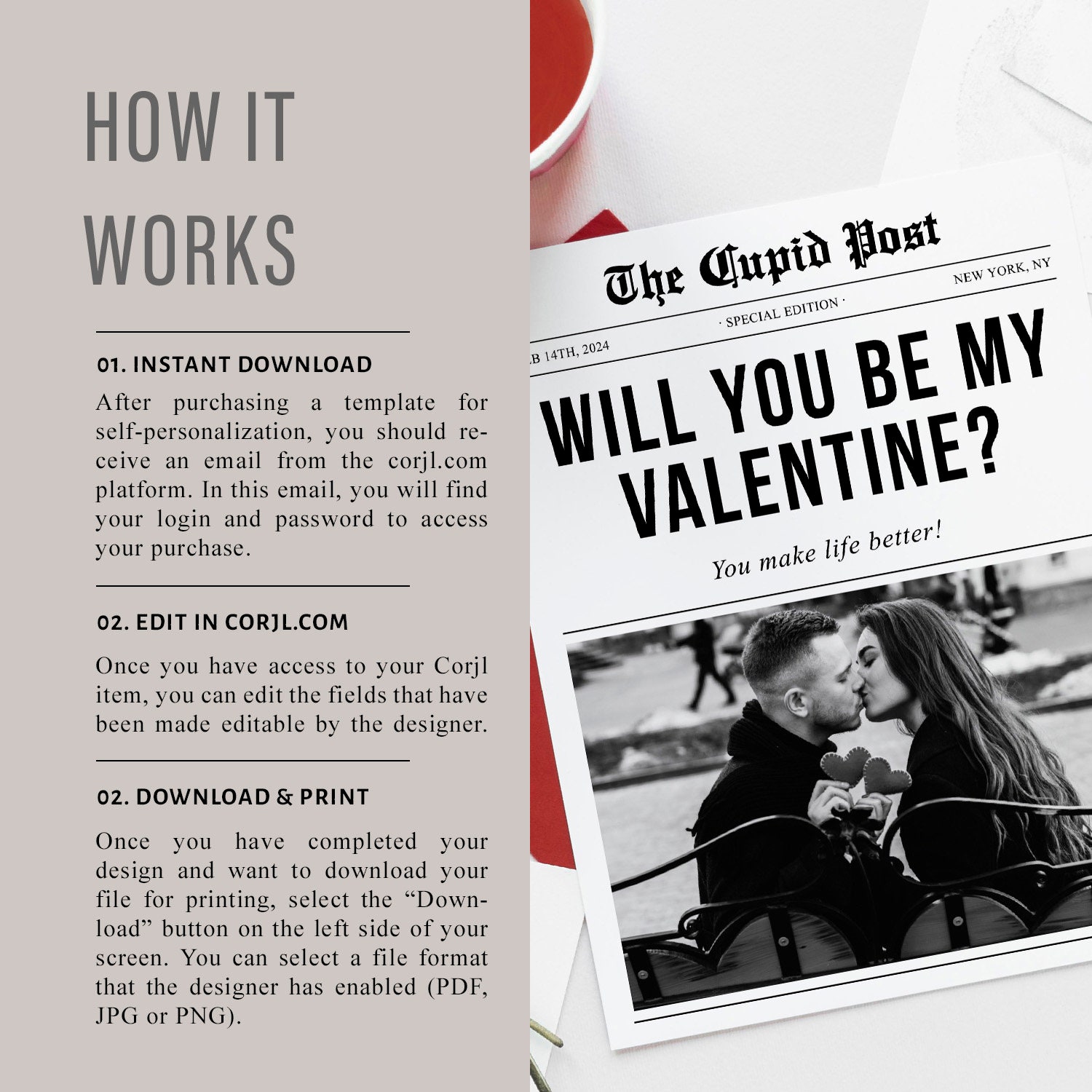 Valentine's Cupid Post Newspaper Template: Printable Flower Wrap ...