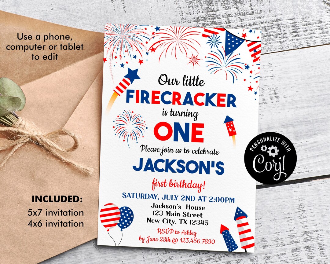 Firecracker 1st Birthday Invitation, Our Little Firecracker is Turning ...