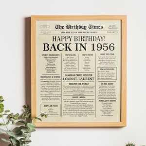 Back in 1956 CANADA 67th Birthday Newspaper Sign Canadian 1956 Birthday ...