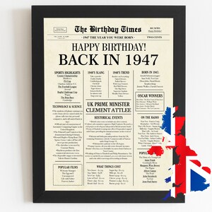 1947 Poster 75th Birthday Newspaper Sign 1947 Birthday | Etsy