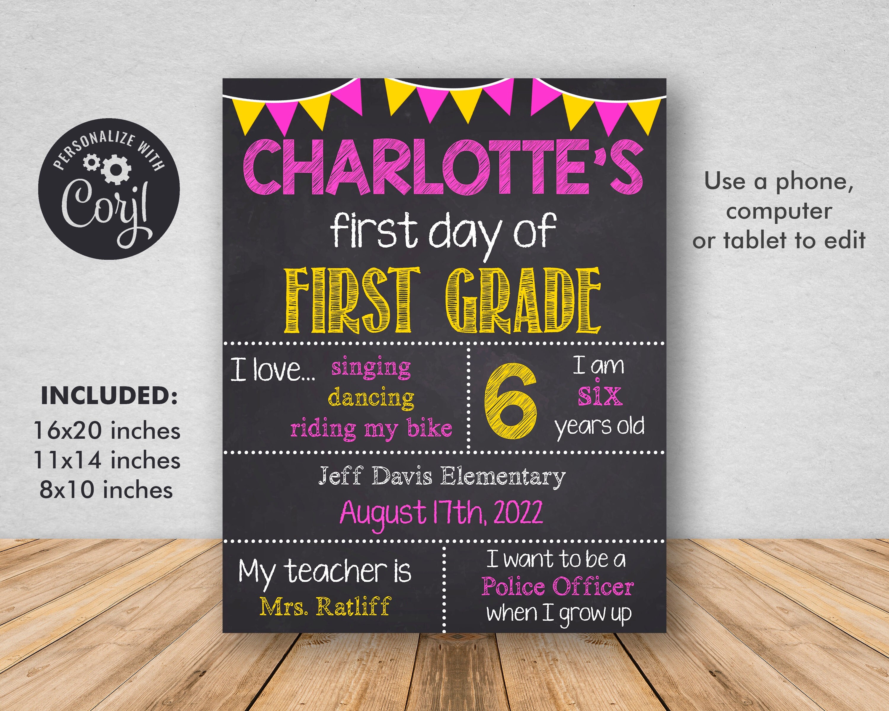 First Day of School Sin Printable Editable First Day of - Etsy