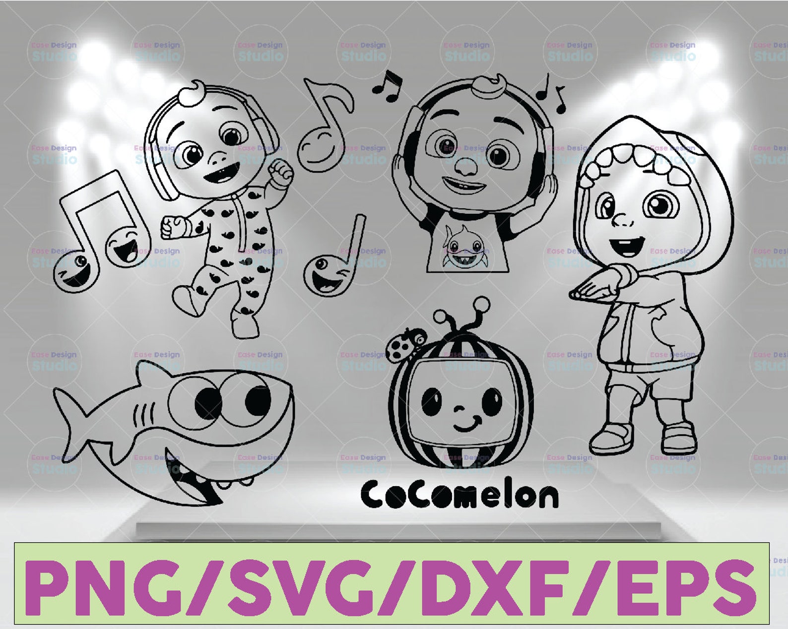 Bundle 5 files Cocomelon Black and White svg Coco Melon svg | Etsy