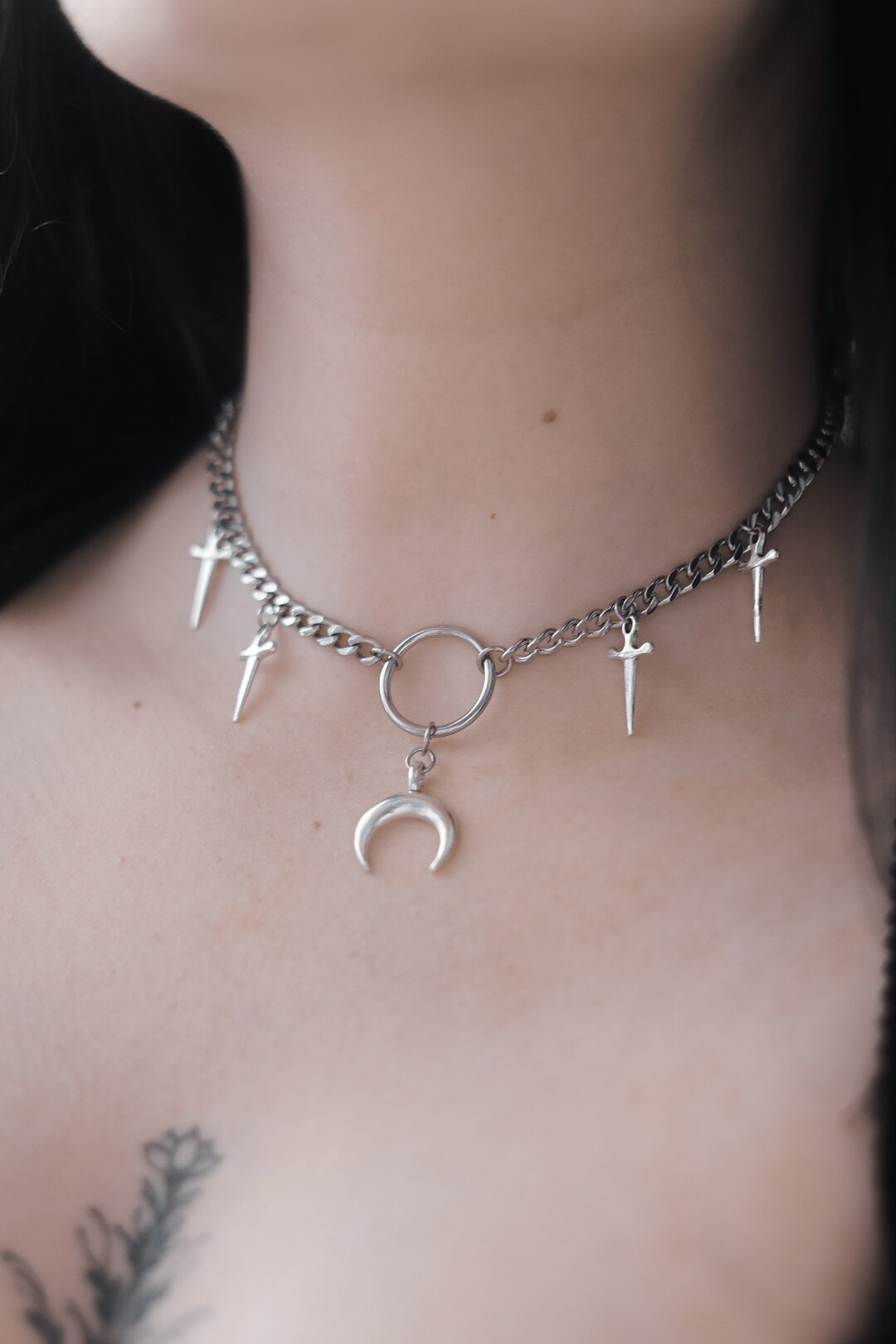 Hail of Blades Choker Necklace Dagger Crescent Moon Celestial ...