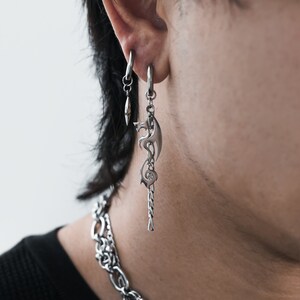 Draconis Dangle Earrings Fantasy Statement Jewellery Stainless Steel Antiallergenic Dragon Stud ...