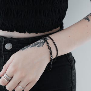 Double Chain Bracelet Black Stainless Steel | Alt Punk Jewelry | Grunge ...