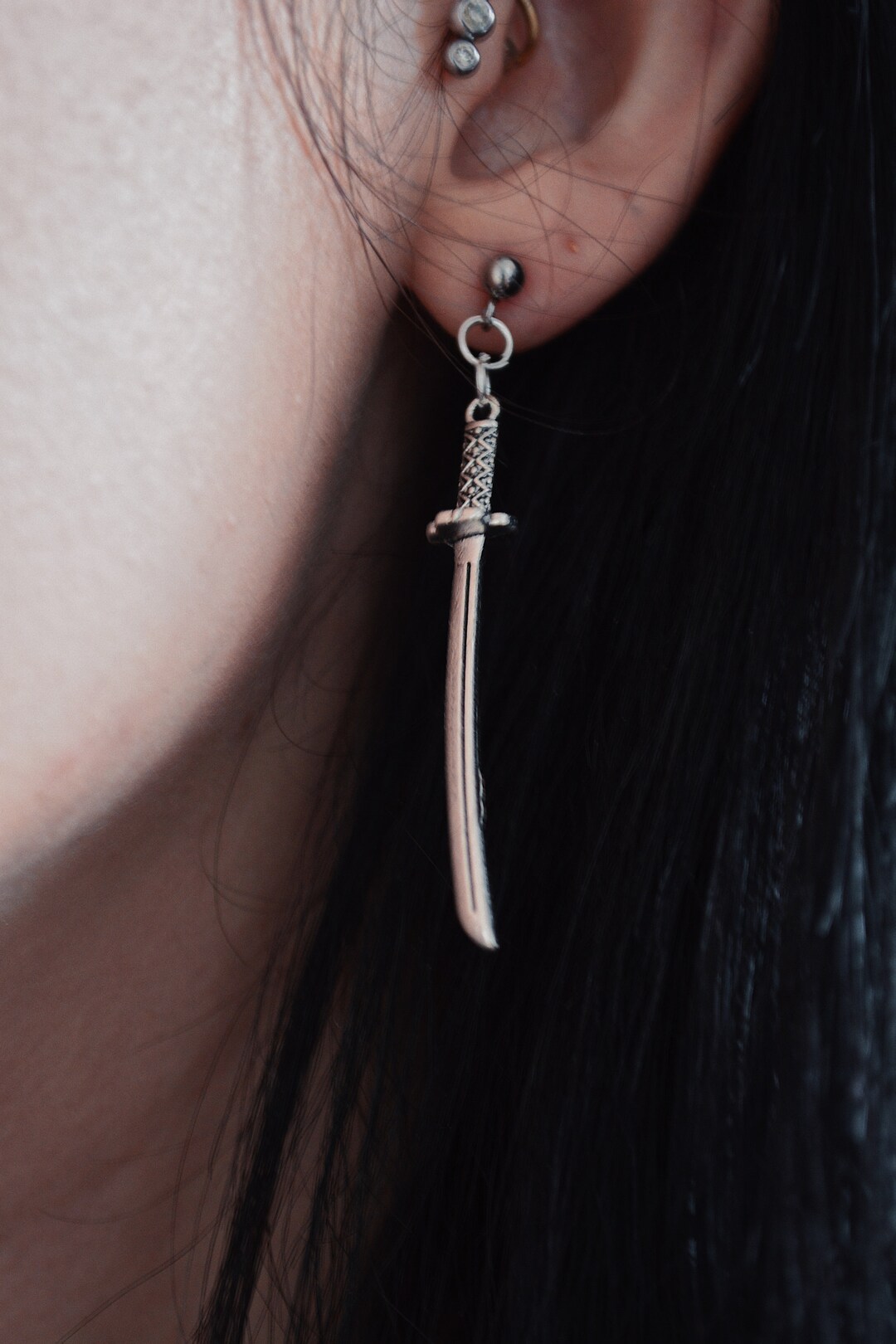 Katana Sword Earrings Iron Blade Dangle | Samurai Sword Earrings ...
