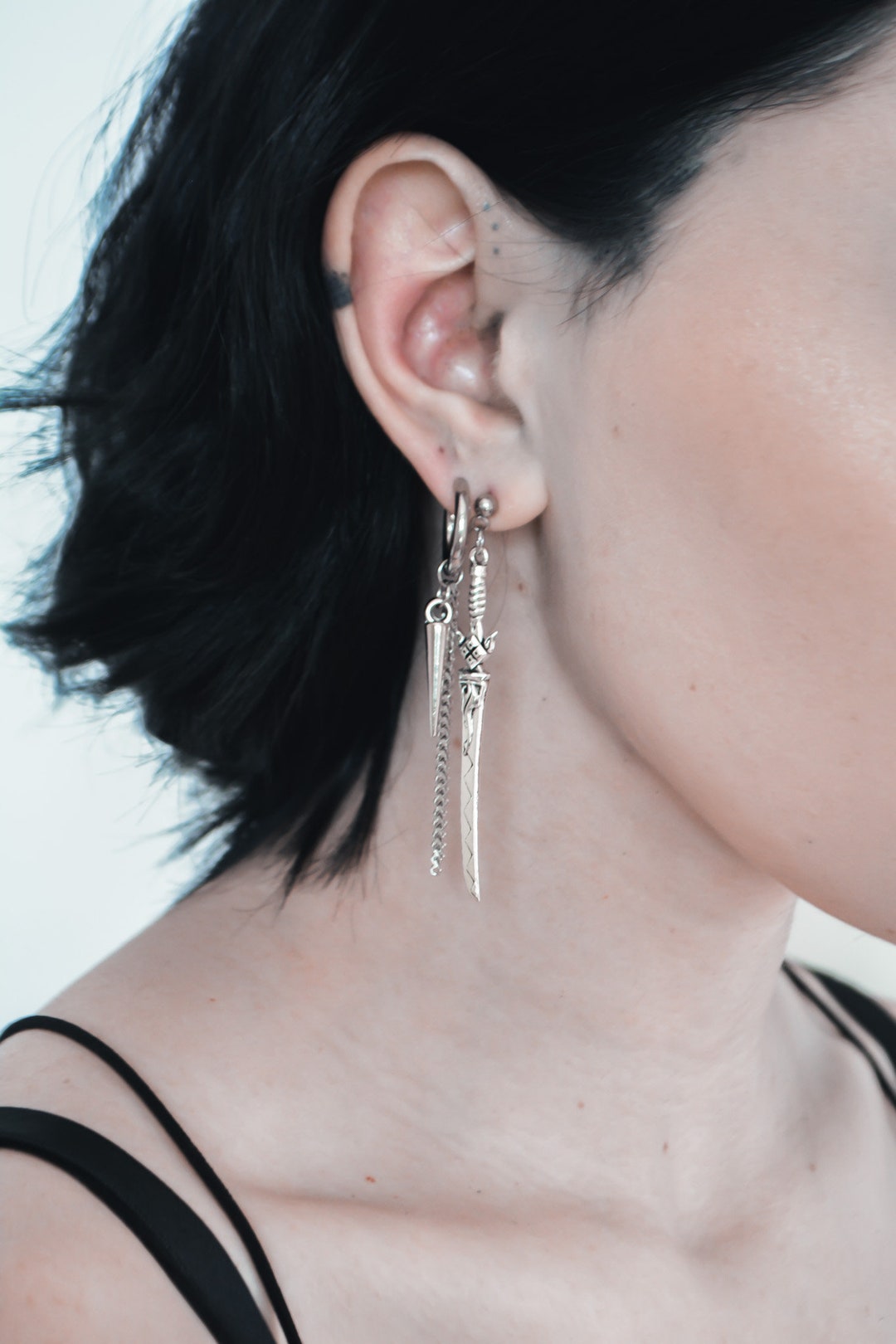 Blade Dance Katana Earrings Antiallergenic Customisable Silver Sword ...