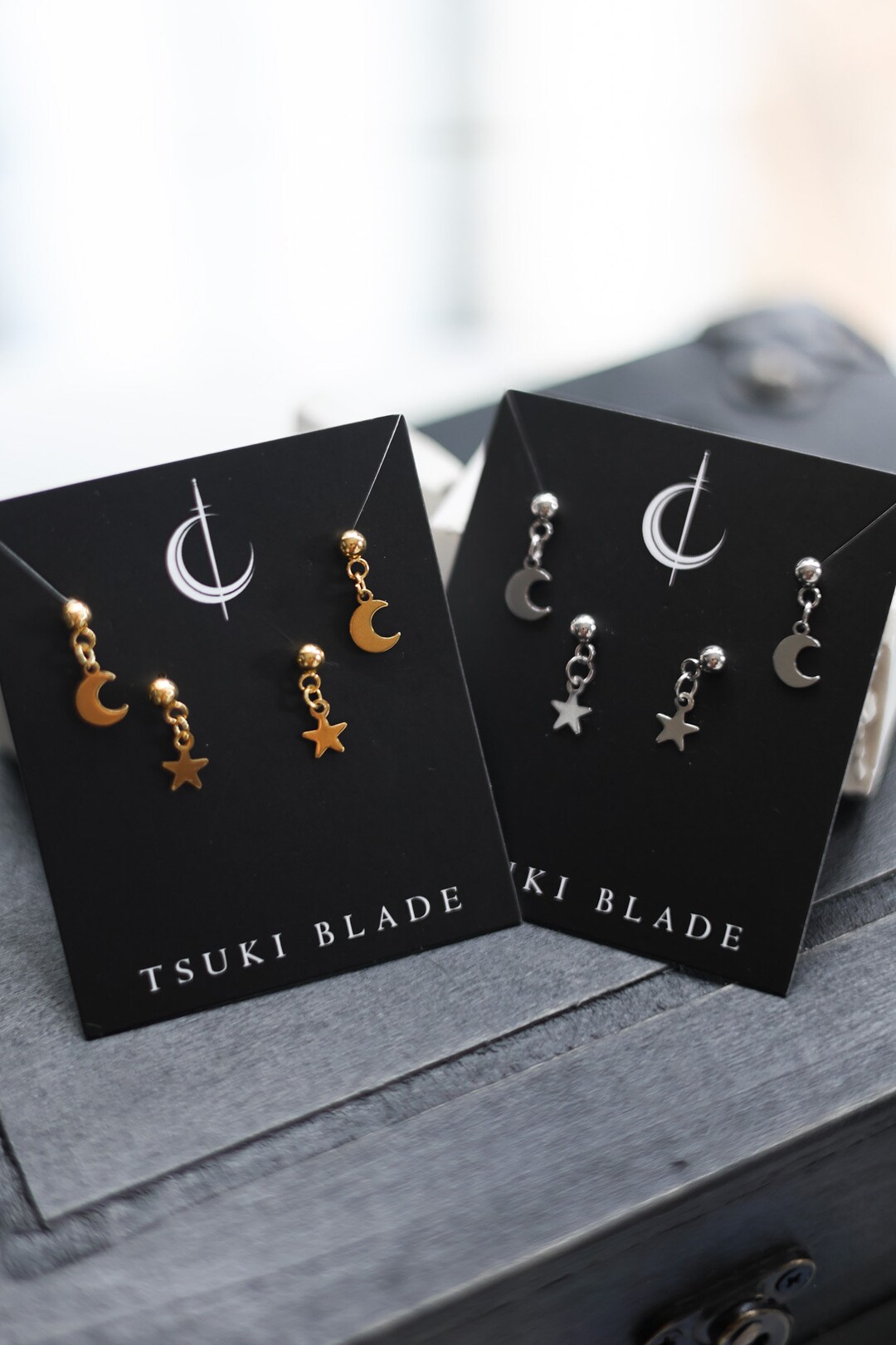 Moonlight Stud Set Silver 24k Gold Alternative Celestial Moon Star ...